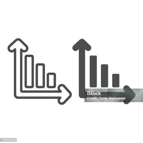 감소 하는 막대 그래프 막대 차트 라인 및 솔리드 아이콘감소 다이어그램 개념 흰색 배경에 그래프 다운 벡터 기호 모바일 개념 및 웹 디자인에 대 한 개요 스타일 아이콘 벡터