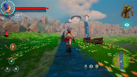 비디오 게임 모형 화면 3d 오픈 월드 샌드박스 판타지 비디오 게임의 게임 플레이 모험 탐험 환경에 여성 영웅 캐릭터가 등장하는 Rpg의 영상 마법의 영역의 3d 렌더링