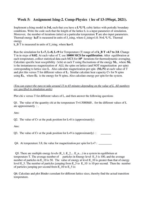 Assgn Assignment Shared By Professor Week Assignment Ising Comp Physics Lec Of