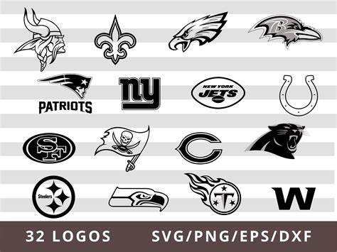 Nfl Svg Nfl Team Logo Svg Black And White Nfl Svg Bundle Etsy