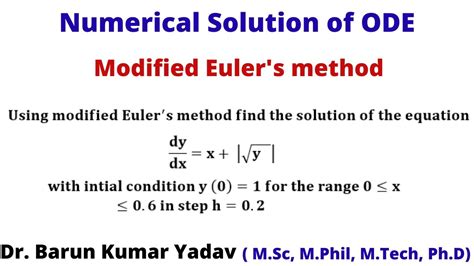Modified Eulers Method Numerical Solution Of Ode Part 15 Barunmaths Modifiedeulersmethod