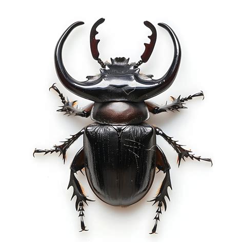 Black Beetle With Curved Horns And Spiked Legs Premium Ai Generated Image