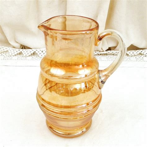Vintage Golden Carnival Blown Glass Lemonade Pitcher Retro Hand Made