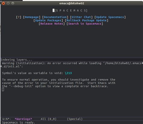 ubuntu16 04 spacemacs develop 分支一直出现symbol s value as variable is void