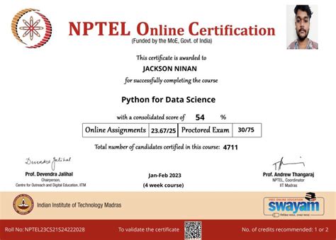 Jackson Ninan On Linkedin Nptelpython For Data Science