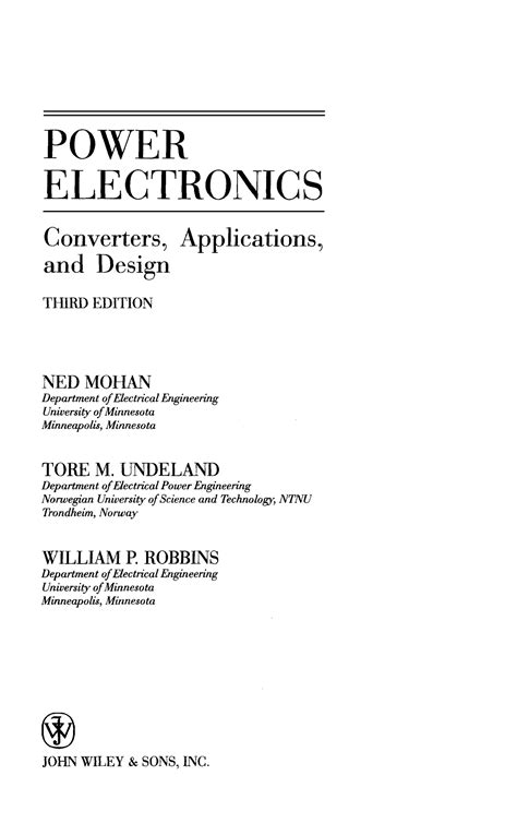 Solution Ned Mohan Tore M Undeland William P Robbins Power Electronics Converters Applications