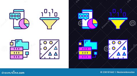 Data Mining Tools Light And Dark Theme Rgb Color Pixel Perfect Icons Set Stock Vector