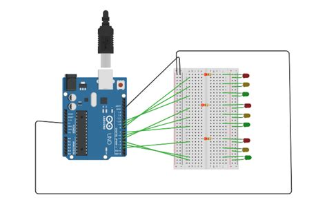 circuit design trafic light system using arduino tinkercad