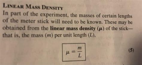 LINEAR Mass DENSITY In Part Of The Experiment The Chegg
