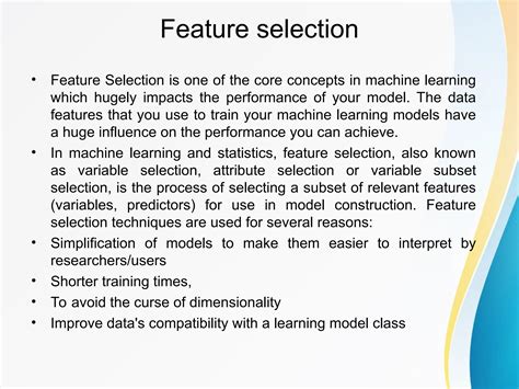 Feature Selection Slides Share And Types Of Features Selection Ppt
