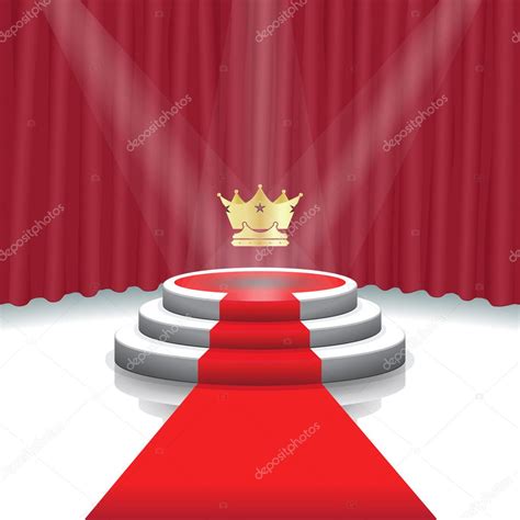 크라운 레드 카펫 및 시상식 벡터 일러스트 레이 션에 대 한 커튼 배경 무대 연단 조명 — 스톡 벡터