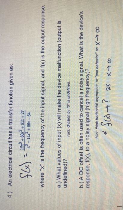 solved 4 an electrical circuit has a transfer function