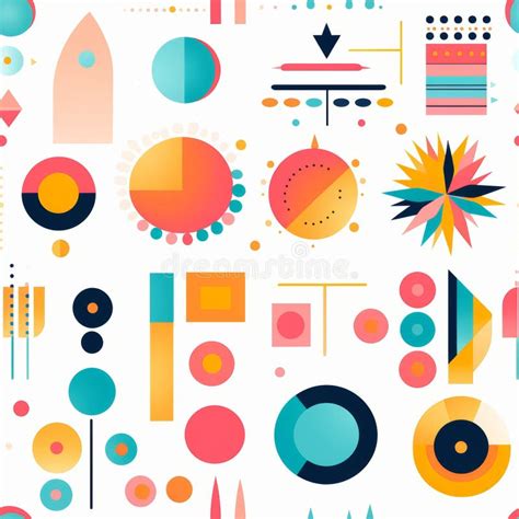 pastel geometric shapes like circles squares and triangles on a white