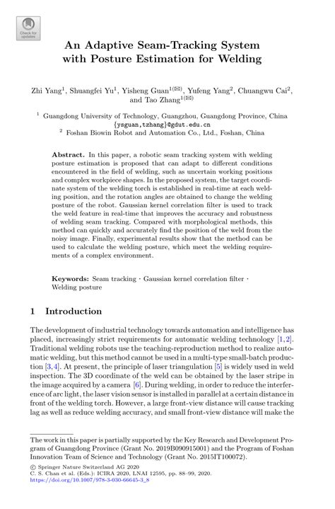 PDF An Adaptive Seam Tracking System With Posture Estimation For Welding