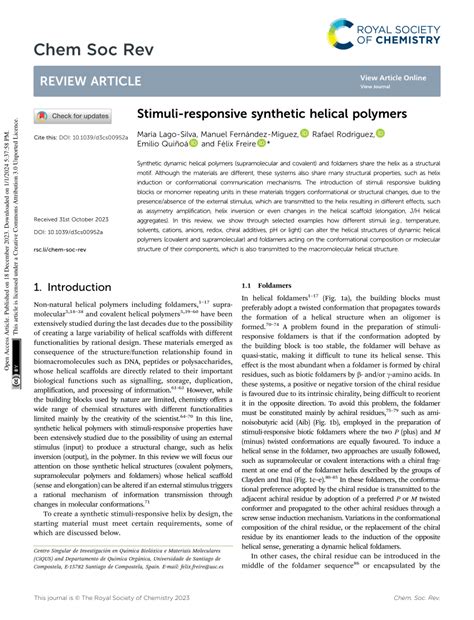 Pdf Stimuli Responsive Synthetic Helical Polymers