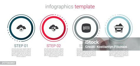 Set Cloud Computing Lock And Shield Data Analysis And Coal Mine Trolley Business Infographic
