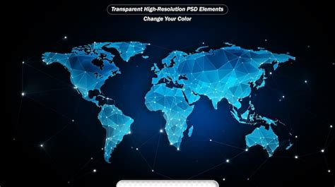 세계 지도와 기술 메쉬 네트워크 투명 프리미엄 Psd 파일