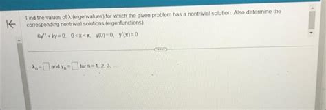 solved find the values of λ eigenvalues for which the
