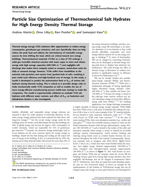Pdf Particle Size Optimization Of Thermochemical Salt Hydrates For High Energy Density Thermal