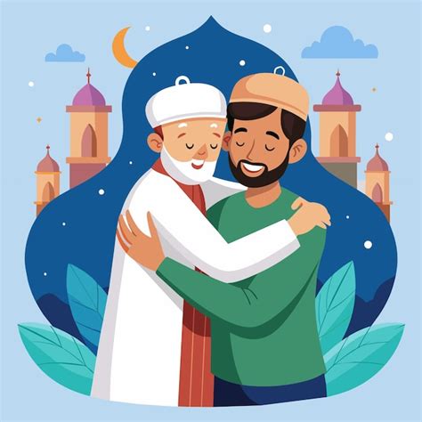 A Man Hugging A Woman In Front Of A Mosque With A Man Hugging Him Premium Ai Generated Image