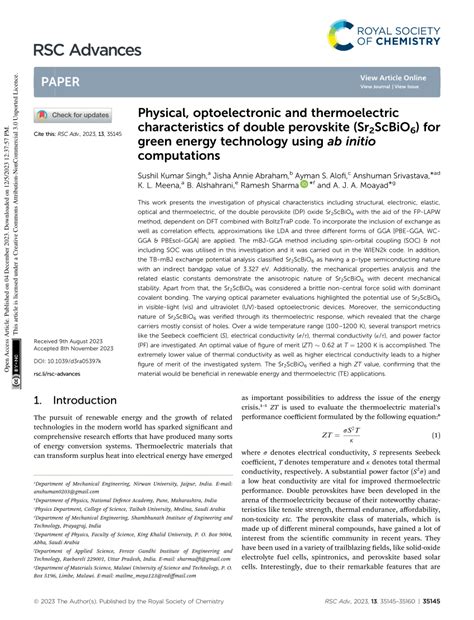 Pdf Physical Optoelectronic And Thermoelectric Characteristics Of