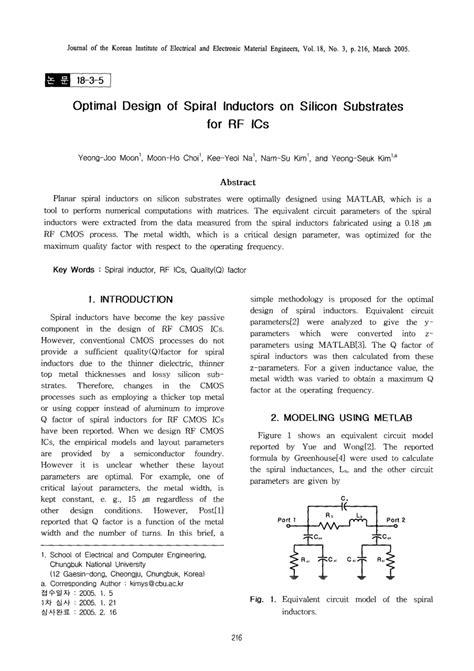 Pdf Optimal Design Of Spiral Inductors On Silicon Substrates For Rf Ics