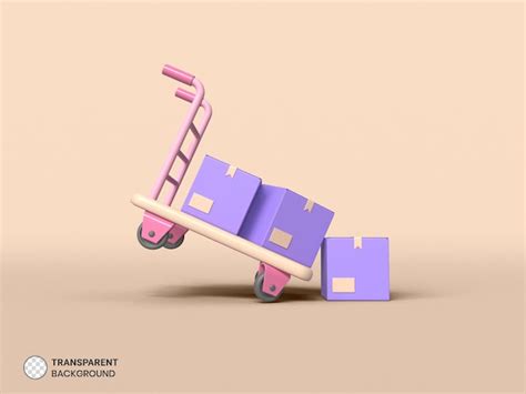 골 판지 소포 배달 상자 및 트롤리 아이콘 격리 된 3d 렌더링 그림 프리미엄 Psd 파일