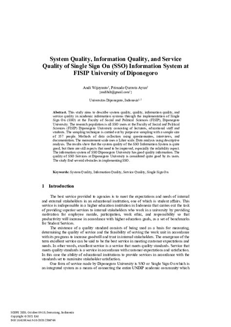 Pdf System Quality Information Quality And Service Quality Of Single Sign On Sso