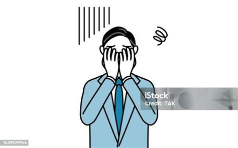 고위 사업가 임원 관리자 및 대통령이 우울증에 얼굴을 가리고 있는 간단한 선 그리기 그림 자영업에 대한 스톡 벡터 아트 및 기타 이미지 Istock