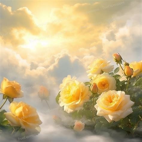 Yellow Roses Ai Art Christian Funeral Clouds White Yellow Heaven Flowers Digital