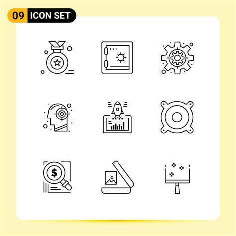 Set Of 9 Vector Outlines On Grid For Startup Project Settings Launch Mind Editable Vector Design