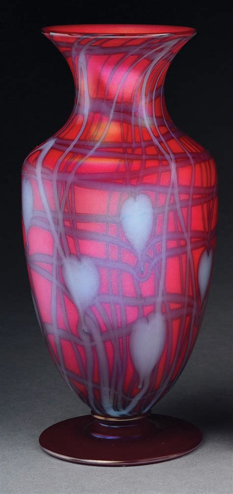 Lot Detail Fenton Hanging Hearts Iridescent Red Glass Vase