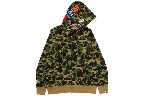 Bape Abc Camo Crystal Stone Shark Full Zip Hoodie Green Mens Ss25 Us