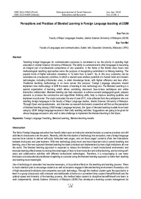 Pdf Perceptions And Practices Of Blended Learning In Foreign Language Teaching At Usim