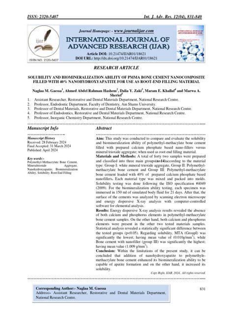 Solubility And Biomineralization Ability Of Pmma Bone Cement