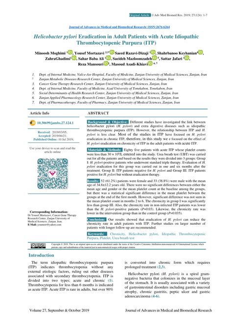 Pdf Helicobacter Pylori Eradication In Adult Patients With Acute