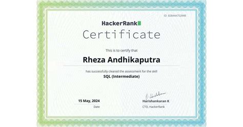 Im Happy To Share That Ive Obtained A New Certification Sql Intermediate From Hackerrank