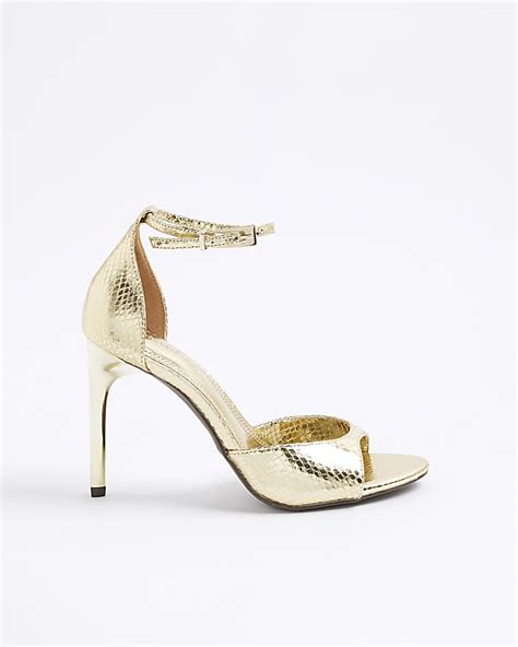 Gold Closed Back Open Toe Heels River Island