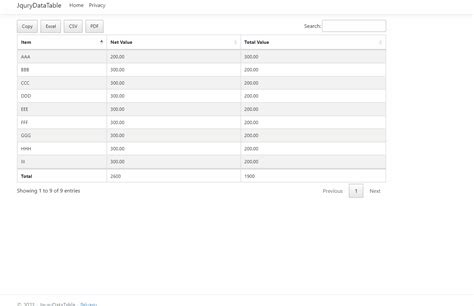 Core Create The Footer In Data Table And To Export It With Its Footer Into Excel And