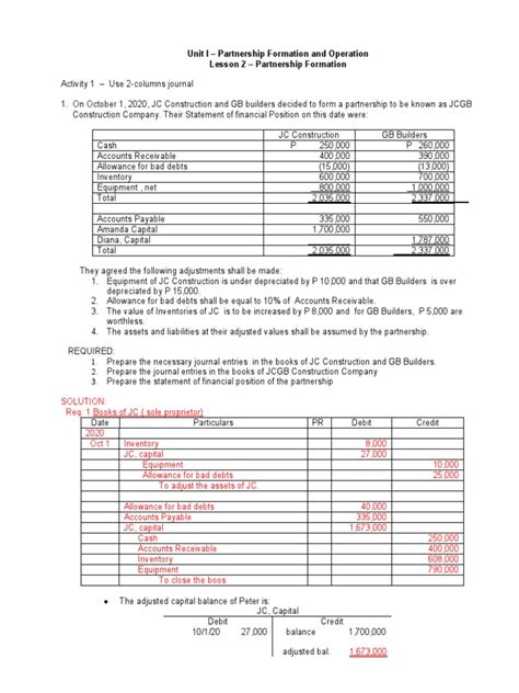 Key Uni 1 Activities Lessons 2 3 Pdf Debits And Credits Balance Sheet