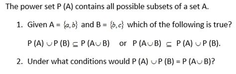 solved the power set p a contains all possible subsets of