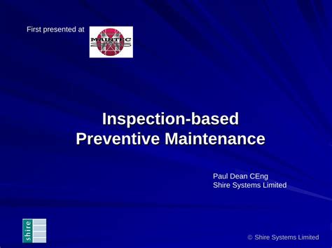 Pdf Inspection Based Preventive Maintenance Shire · Pdf Fileinspection Based Preventive