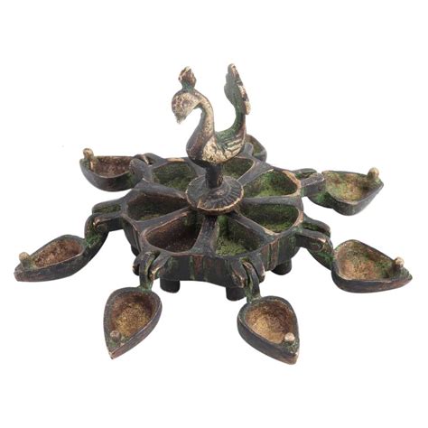 Brass Peacock Top Seven Compartment Bindi Box