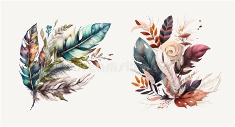 Vibrant Feather Element Boho Elegant Nature Classic Vector Stock Vector