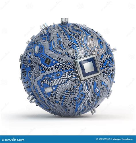 Circuit Board System Chip With Core Processor Spherical Compute Stock Illustration
