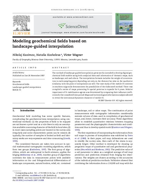Pdf Modeling Geochemical Fields Based On Landscape Guided Interpolation