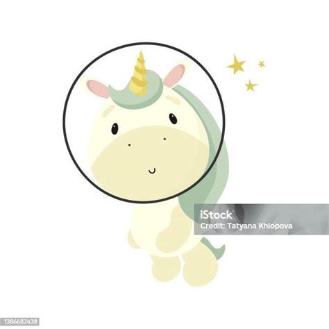 공간에 매직 유니콘 만화 스타일 벡터 그림입니다 어린이 물건 카드 포스터 배너 어린이 책 팩인쇄 옷 직물 벽지 섬유 또는 요리에 인쇄 0명에 대한 스톡 벡터 아트 및 기타