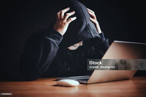 Hackers Frustrated Upset And Hold Temples Head By Two Hands To Tricking Victims Transferring