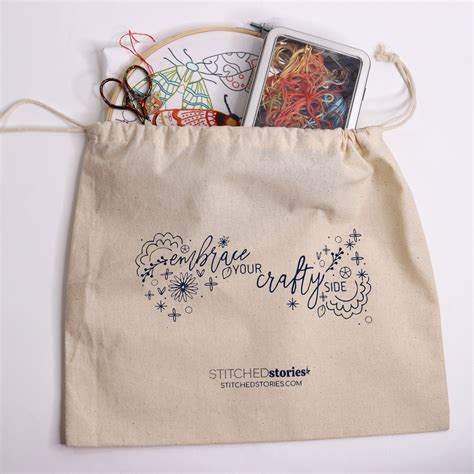 Embroidery Or Knitting Project Bag Printed With Stitch Ready Design Stitched Stories