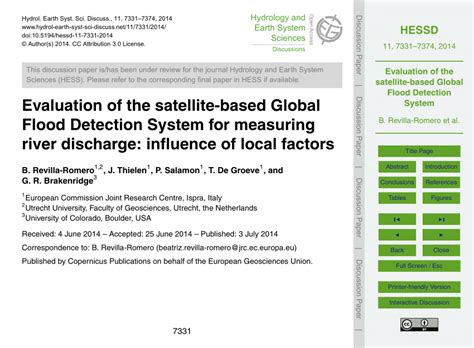 Pdf Evaluation Of The Satellite Based Global Flood Detection System For Measuring River